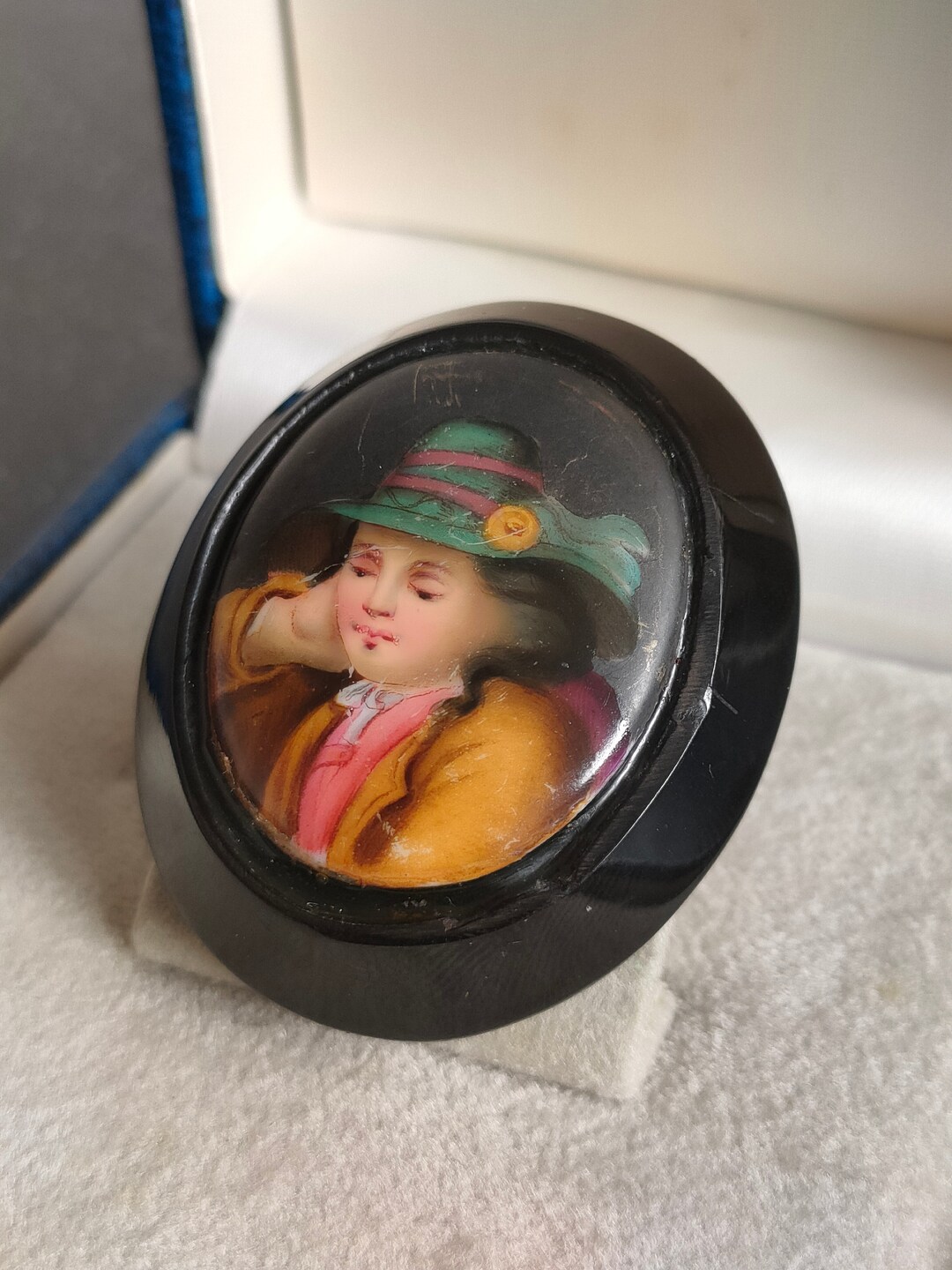 Antique Victorian Whitby Jet Hand Painted Tyrolean Boy Portrait Brooch ...