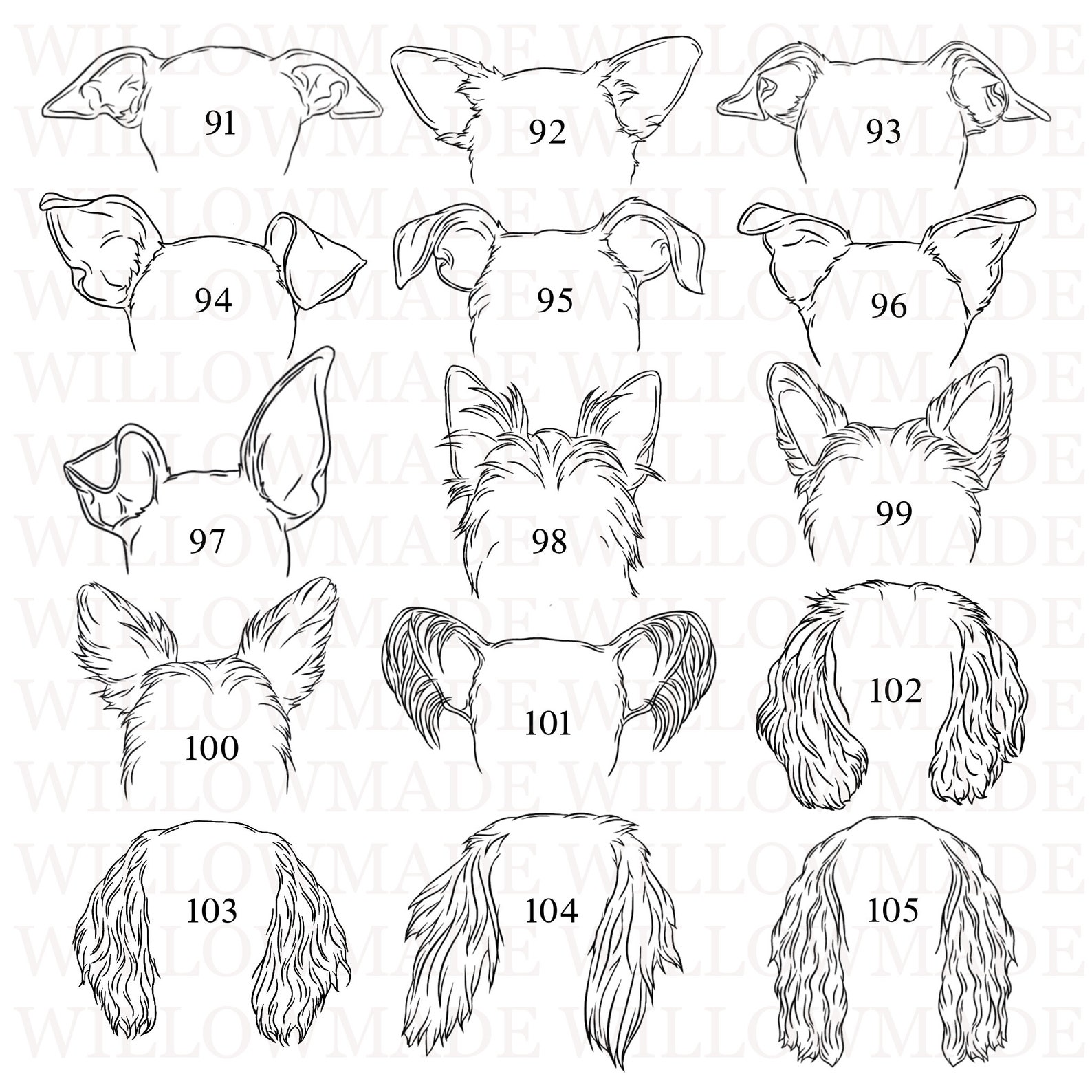 DOG EAR OUTLINES - Pre Drawn Digital Illustrations - Etsy
