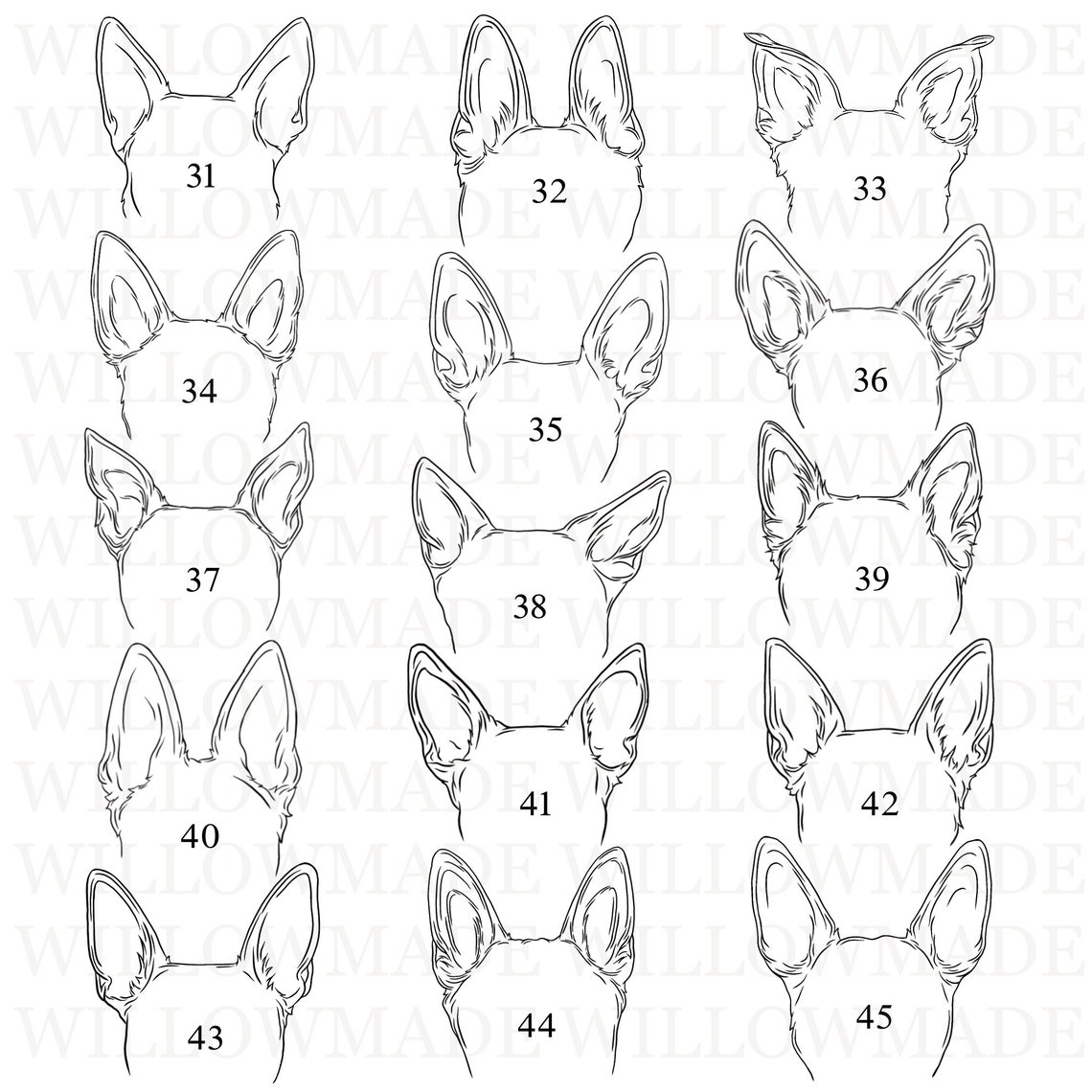 DOG EAR OUTLINES Pre Drawn Digital Illustrations - Etsy