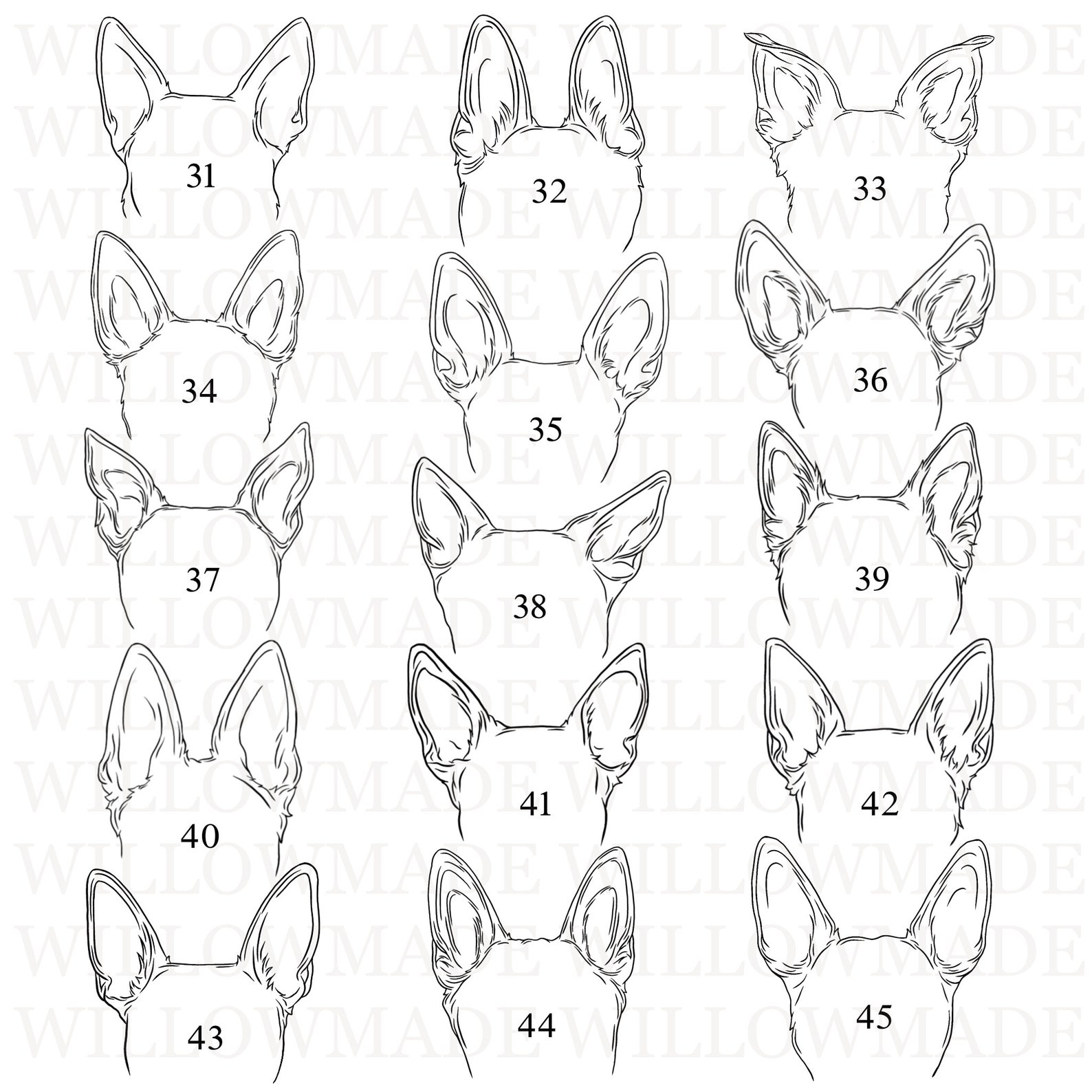 DOG EAR OUTLINES - Pre Drawn Digital Illustrations - Etsy