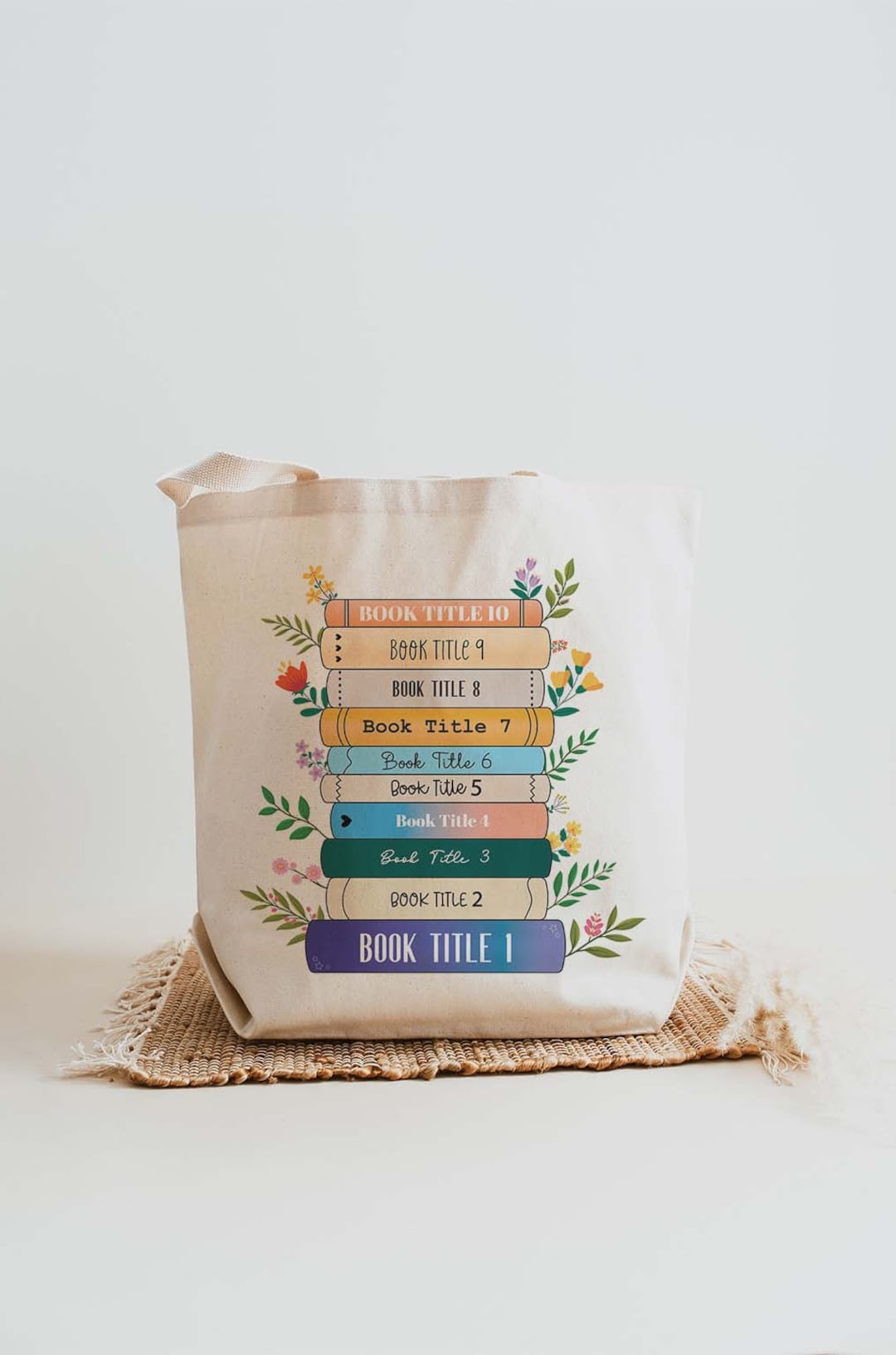 Personalized Canvas Tote Bag With Name and Book Titles, Toy Storage ...