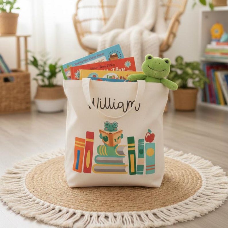 Personalized Kids Canvas Tote Bag, Custom Name, Library Book Bag ...