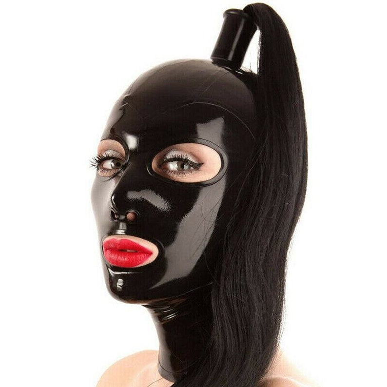 Latex Hood Mask Ponytail Pigtail Rubber Mask Gummi Gimp Mask Play Hood Breathplay Mask Hood - Etsy