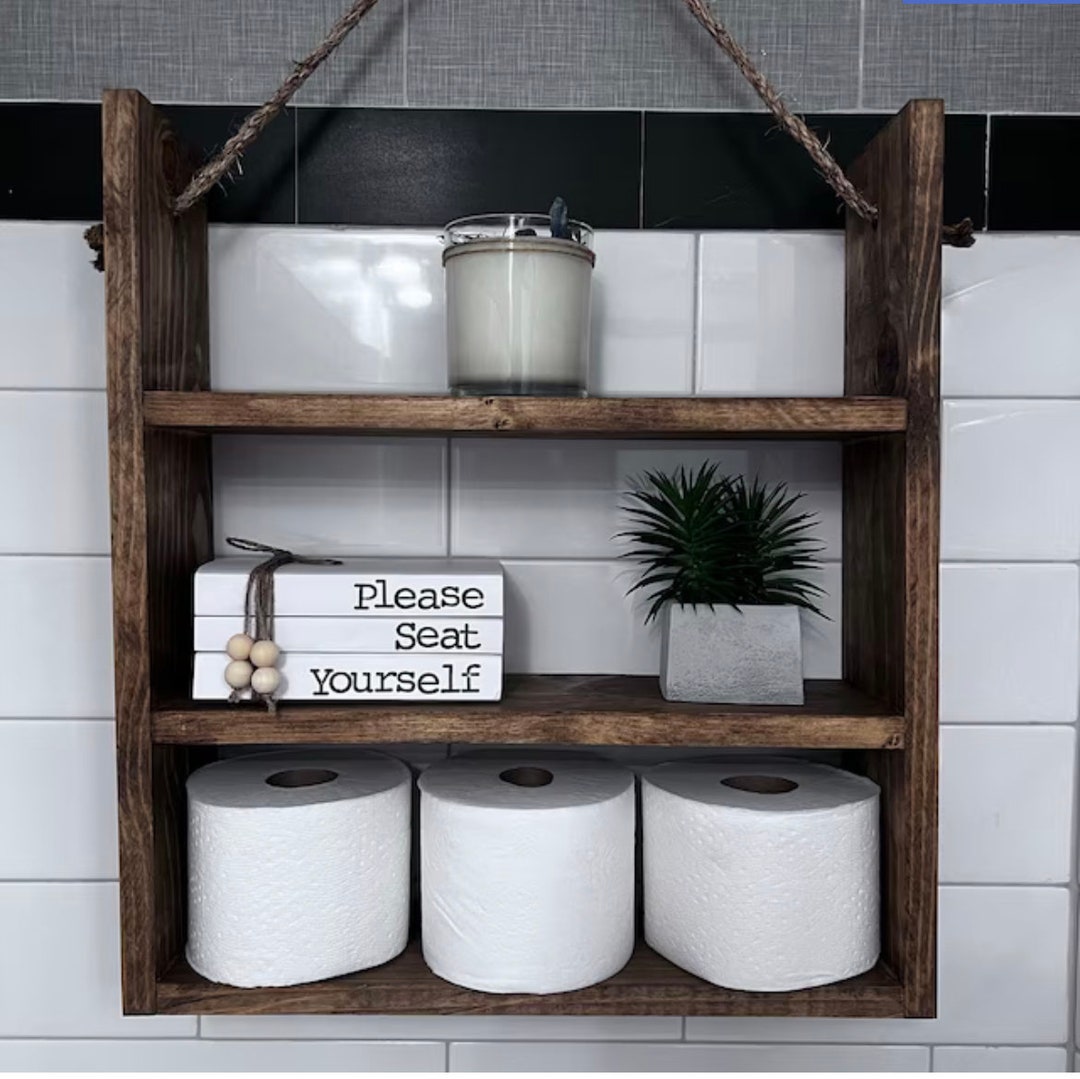 Rustic Bathroom Shelves Bathroom Decor Over the Toilet Shelf Farmhouse Style Storage Small Bathroom Shelf Coastal Rope Wall Wood Shelf Etsy UK