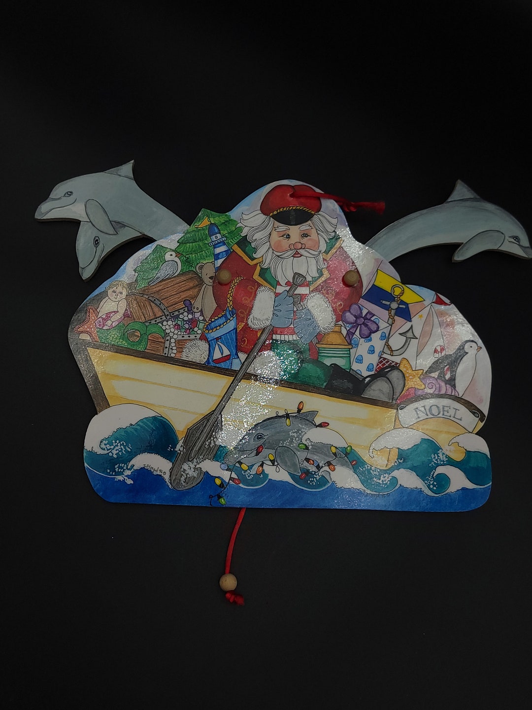 Wall Decor Wooden Santa Rowing a Boat Full of Gifts and Surrounded by ...