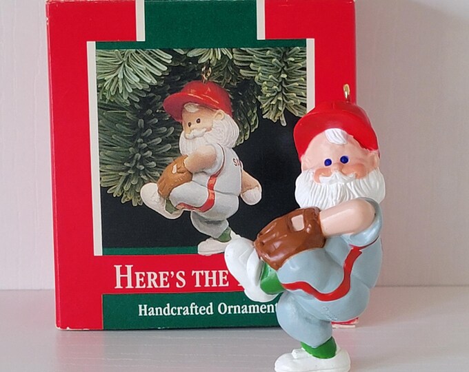 1989 Here is the Pitch Santa Playing Baseball Christmas Vintage ...
