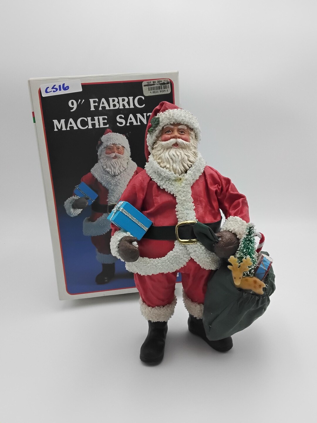 1980s Clothtique 9" Santa in Red and White Suit Holding a Bag of Toys ...