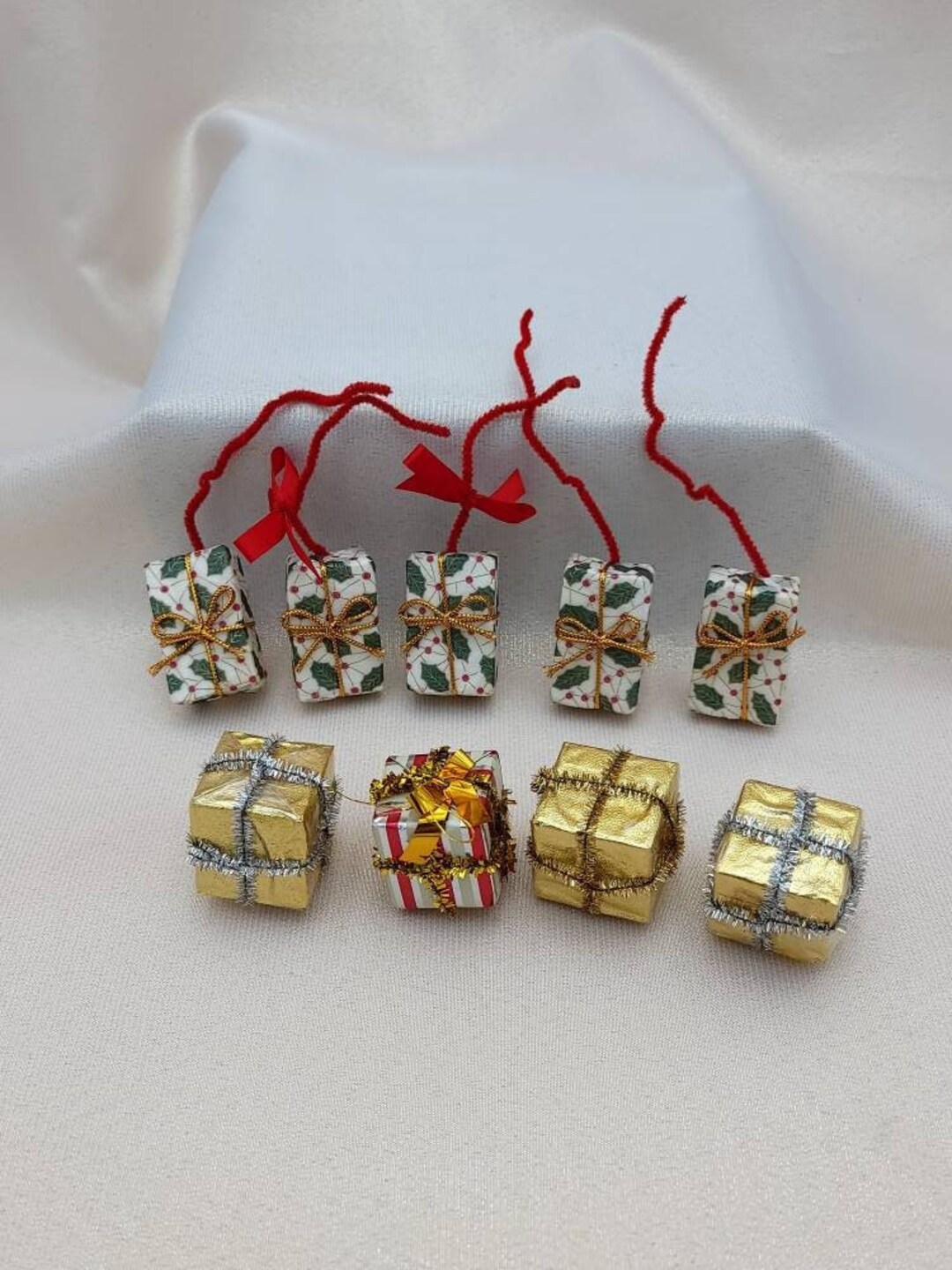 Set of 9 Vintage Foil Wrapped Gift Boxes Christmas Tree Ornaments - Etsy