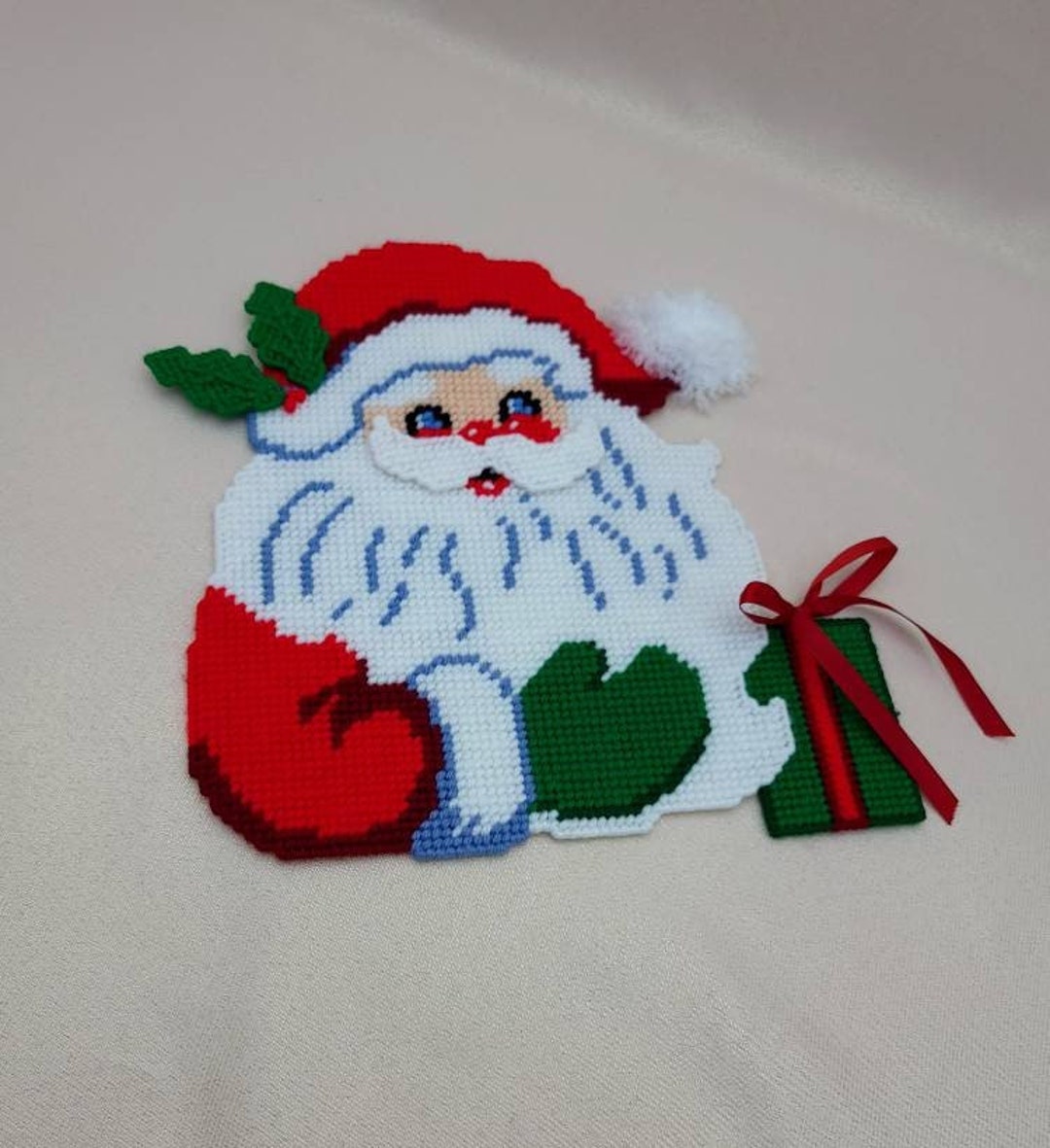 Large Vintage Plastic Canvas Santa Claus Christmas Ornament Door Wall ...