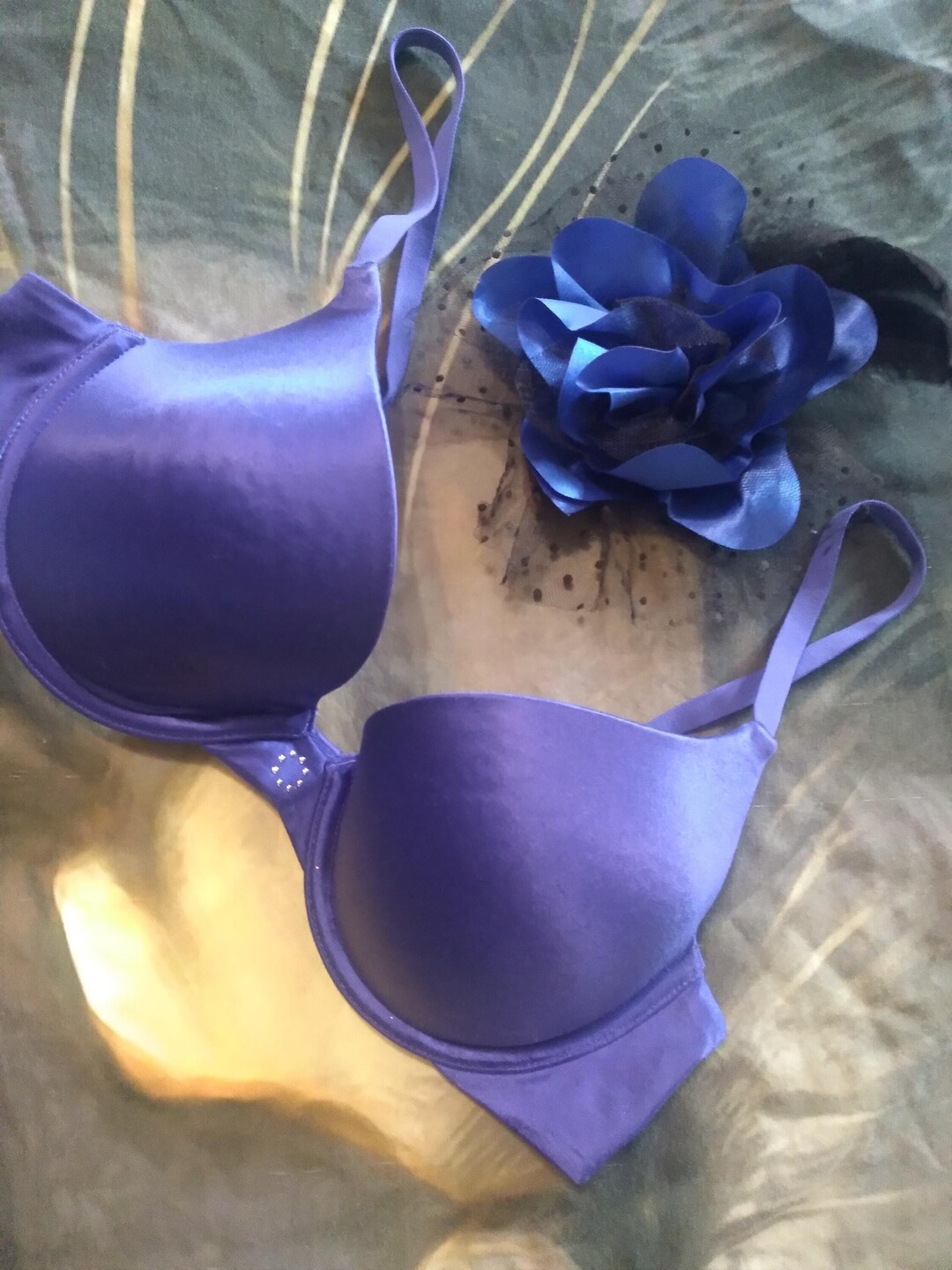 36B Maidenform Custom Lift Demi Push up Metal Accents Blue Violet Bra ...