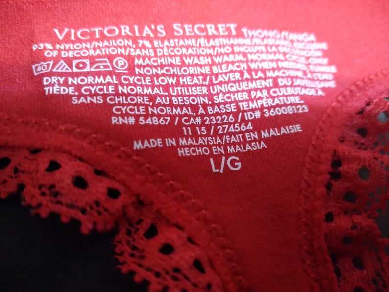 Victoria's Secret Thong Panties Large Pink Lace Trim Nylon Logo New ...