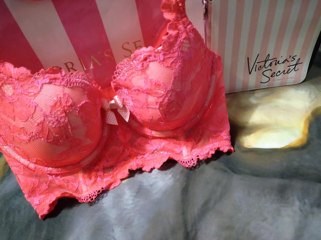 34C Victoria's Secret Body by Victoria Lined Demi Pink Lace Bow Nylon ...