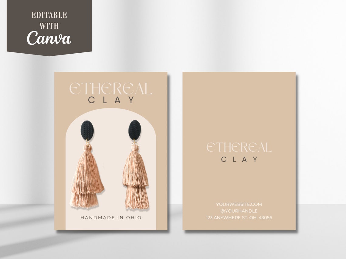 Beige Earring Card Template, Editable Earring Card Template ...