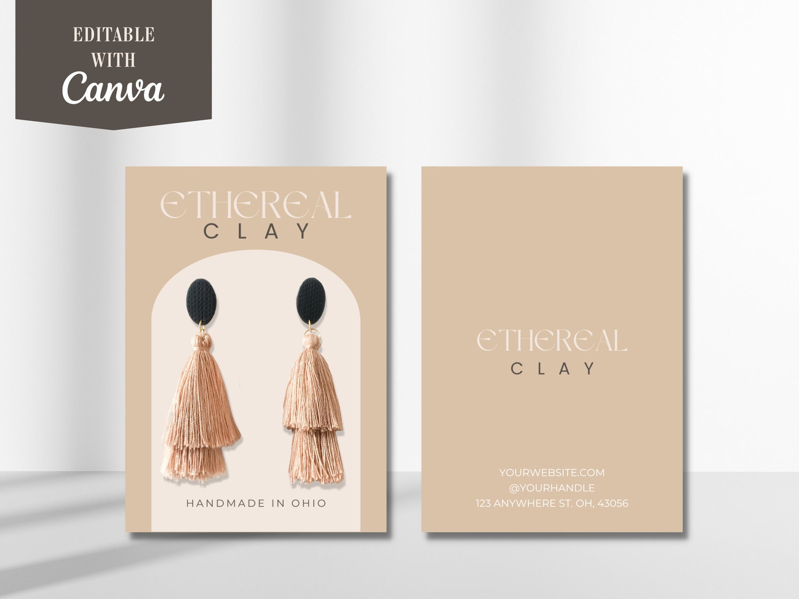 Beige Earring Card Template, Editable Earring Card Template ...