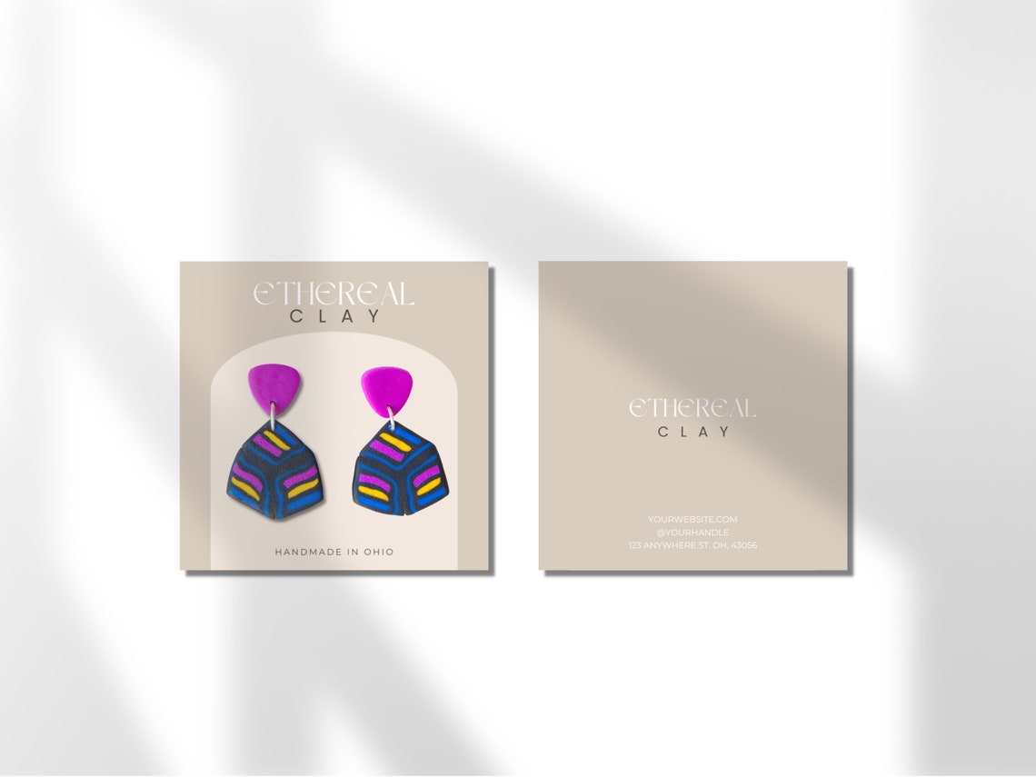 Beige Earring Card Template, Editable Earring Card Template ...