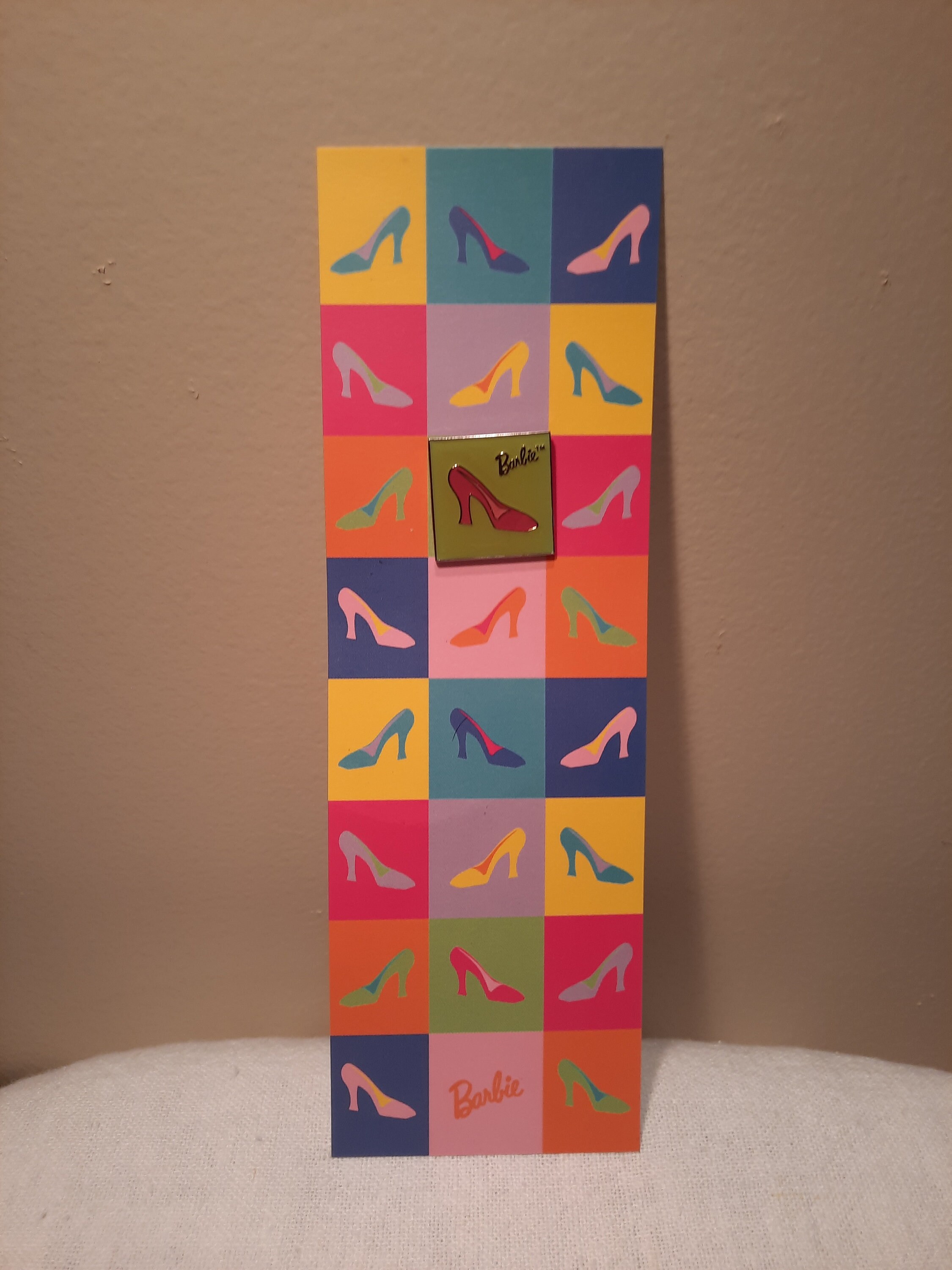 Vintage 1999 Barbie Lapel Pin, High Heeled Red Shoe on Green Background ...