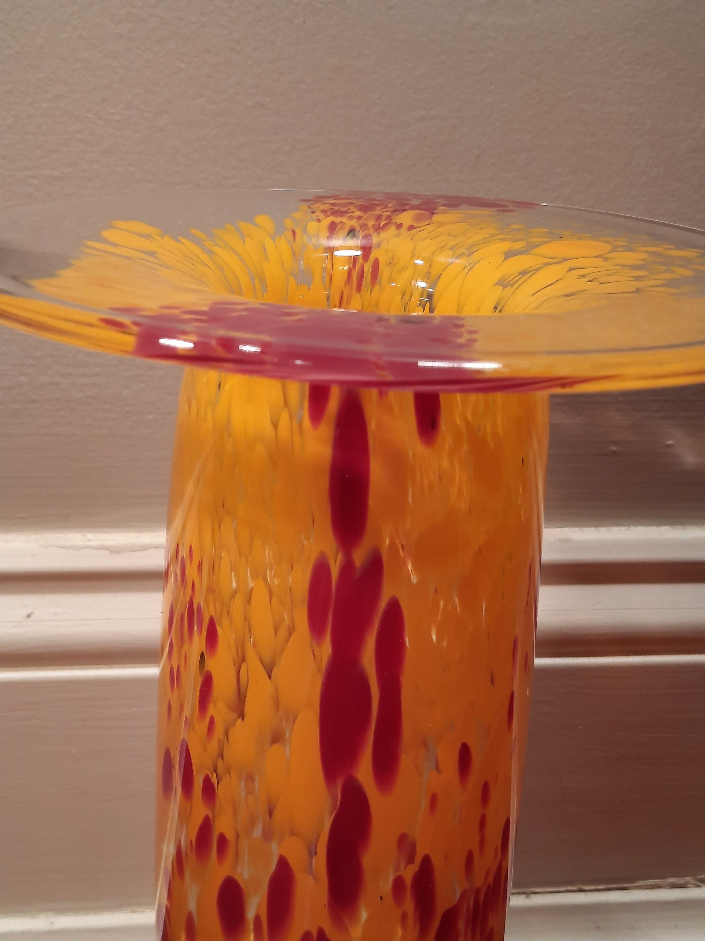 Vintage 1996 "rubi Glass" Hand Blown Splattered Art Glass Vase - Etsy