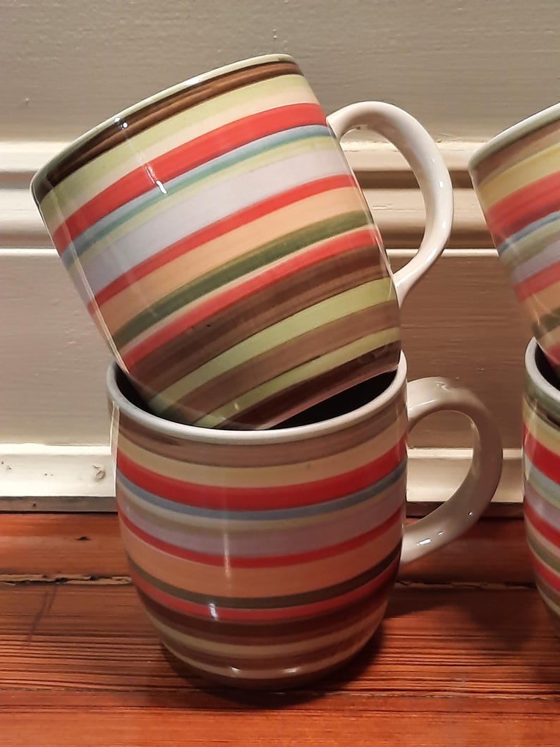 Vintage Pier 1 Imports Stoneware Coffee Mugs With Colorful Ringed ...