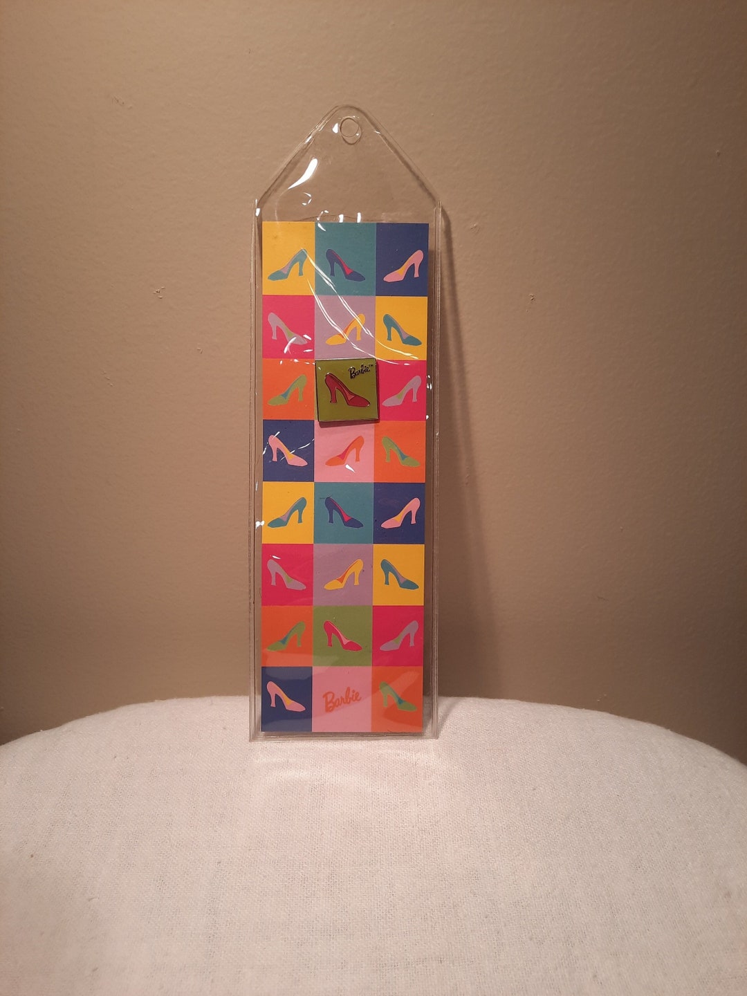 Vintage 1999 Barbie Lapel Pin, High Heeled Red Shoe on Green Background ...