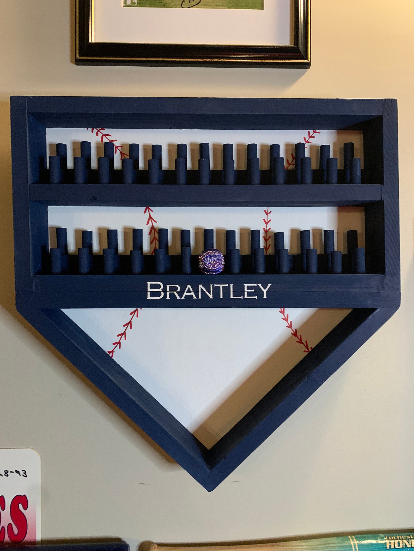 Baseball Home Plate Ring Display / Wooden Baseball 40 Peg Ring Display ...