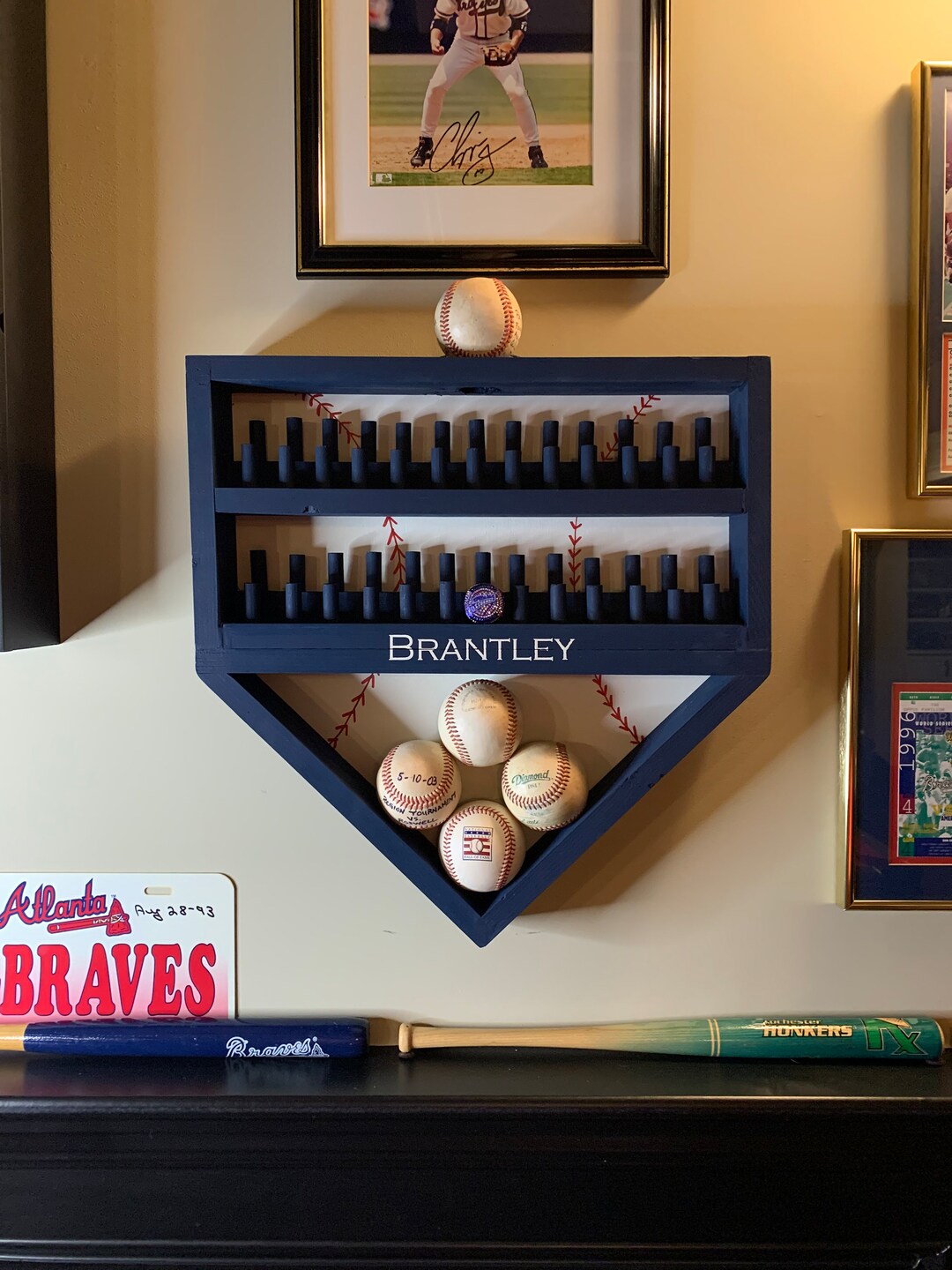Baseball Home Plate Ring Display / Wooden Baseball 40 Peg Ring Display ...