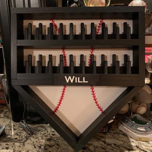 Baseball Home Plate Ring Display / Wooden Baseball 40 Peg Ring Display ...