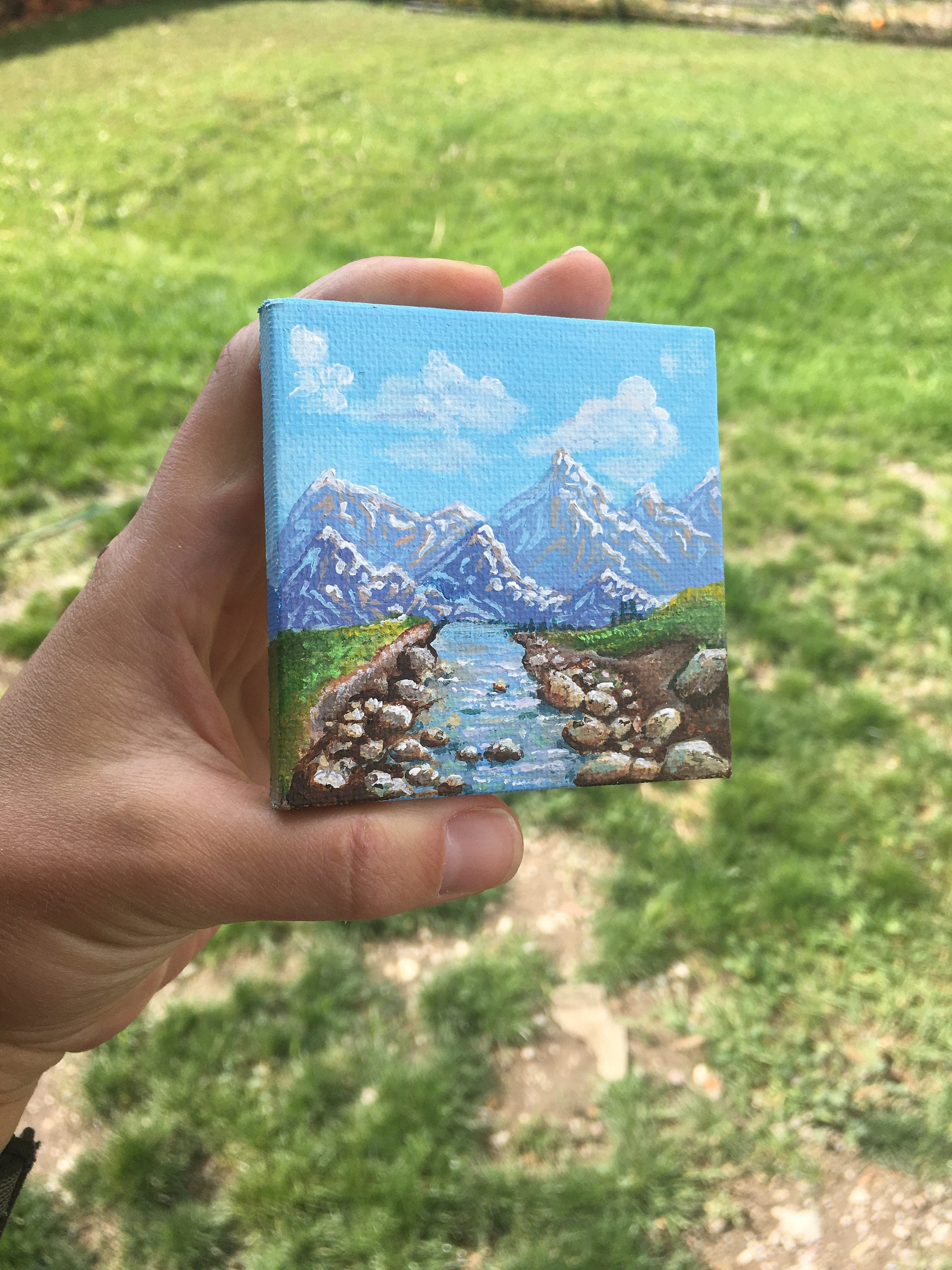 Original Small Acrylic Landscape Painting on Canvas | 3x3 | Mountain ...