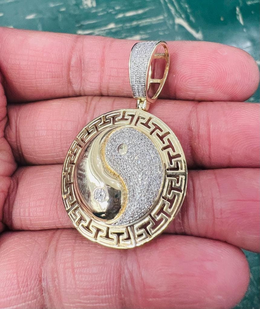 Diamond Yin Yang Pendant Men 10K Yellow Gold Yin Yang Symble Charm ...