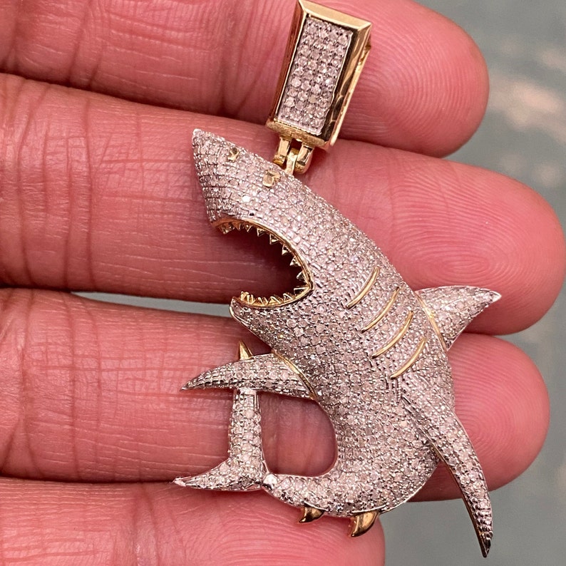 10k Yellow Gold Diamond Shark Jaws Men's Charm Pendant - Etsy