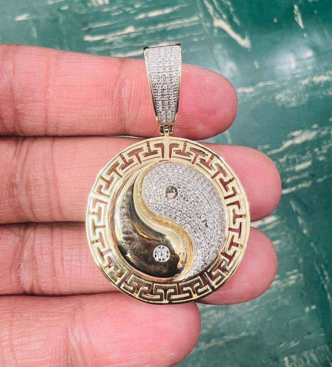 Diamond Yin Yang Pendant Men 10K Yellow Gold Yin Yang Symble Charm ...