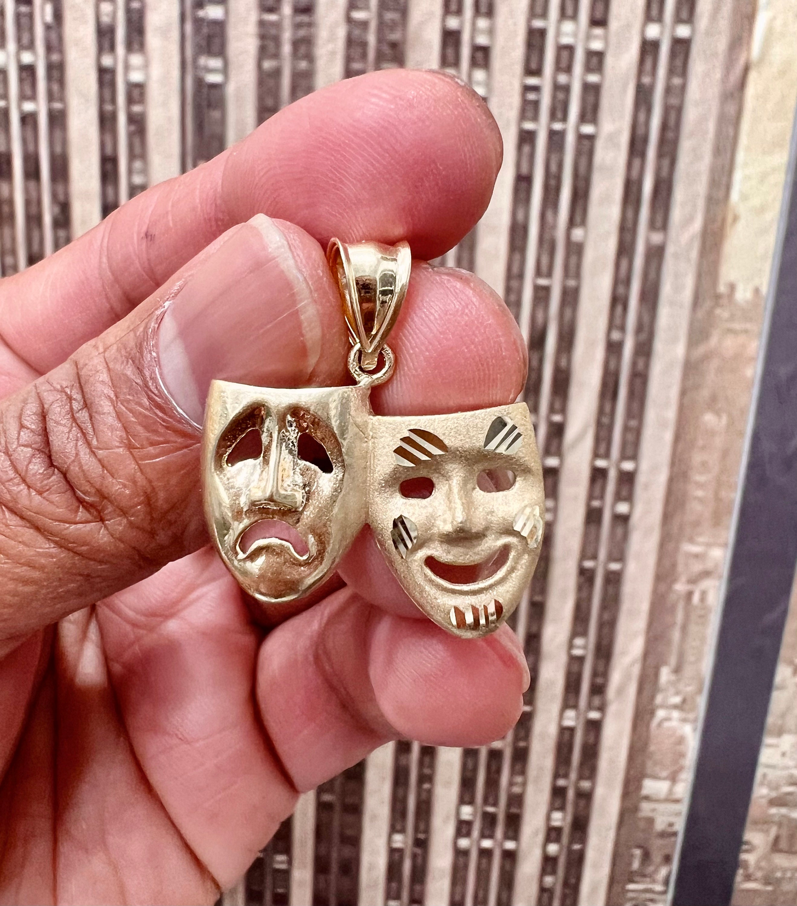 10K Yellow Gold Comedy Tragedy Mask Pendant Drama Masks - Etsy
