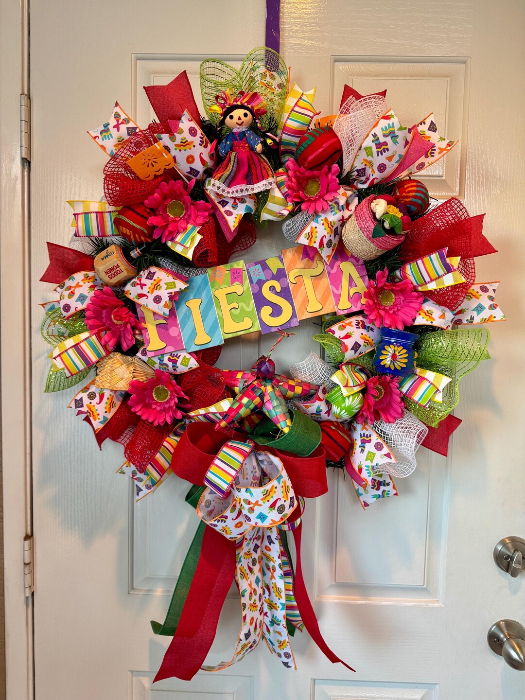 Cinco De Mayo Wreath: Fiesta Front Door Decor With Mexican Doll - Etsy