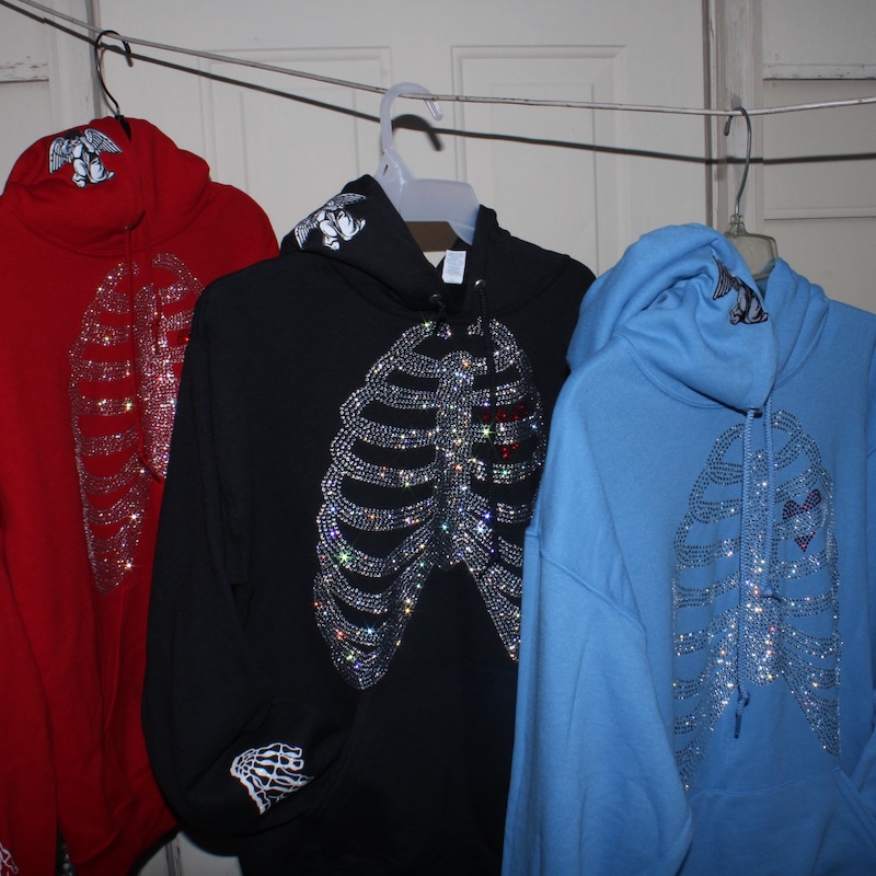 Rhinestone Skeleton Hoodies - Etsy