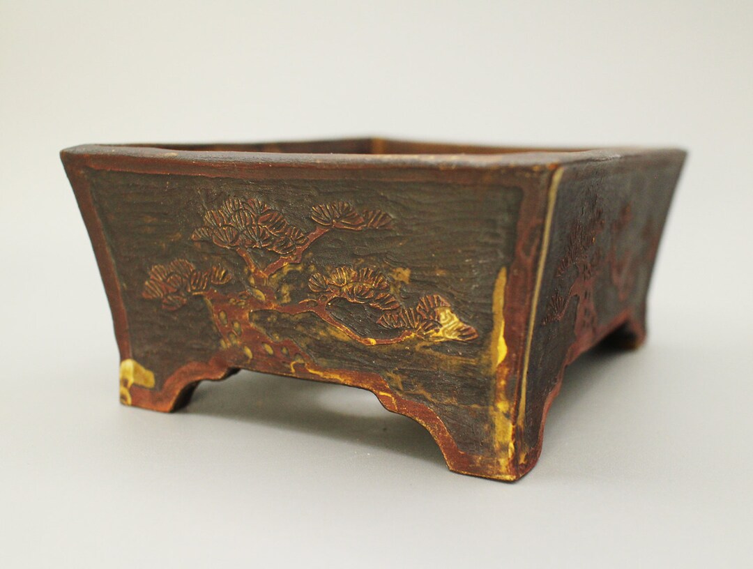 Matte Glazed Pine Tree Carved Bonsai Pot - Etsy
