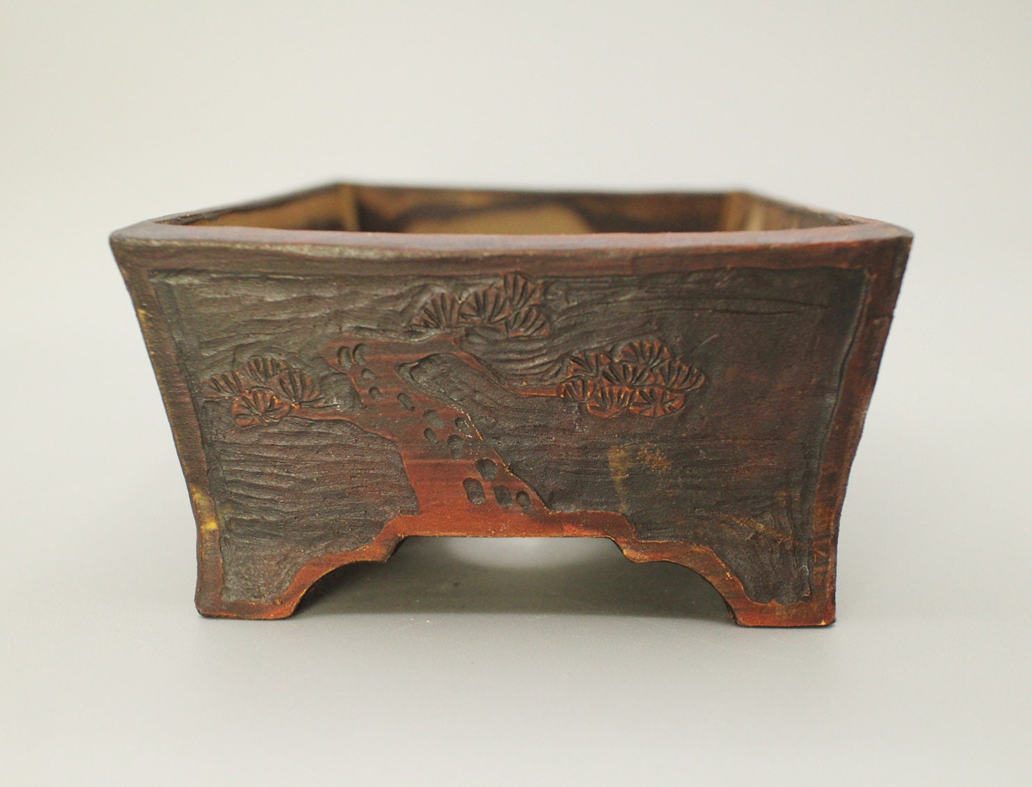 Matte Glazed Pine Tree Carved Bonsai Pot - Etsy