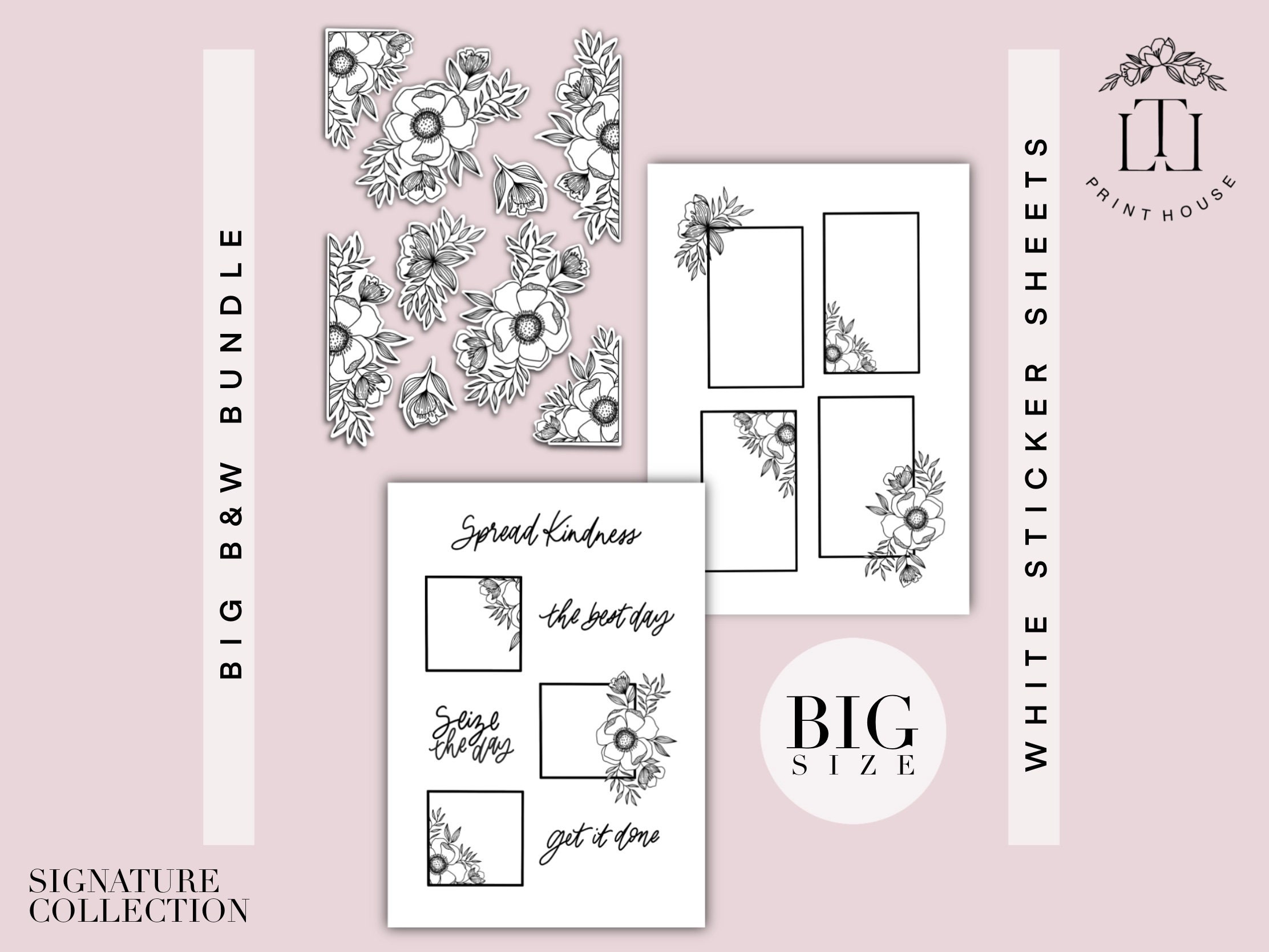 BIG B&W Bundle Stickers l Floral Sticker Set l Dekorative Planer ...