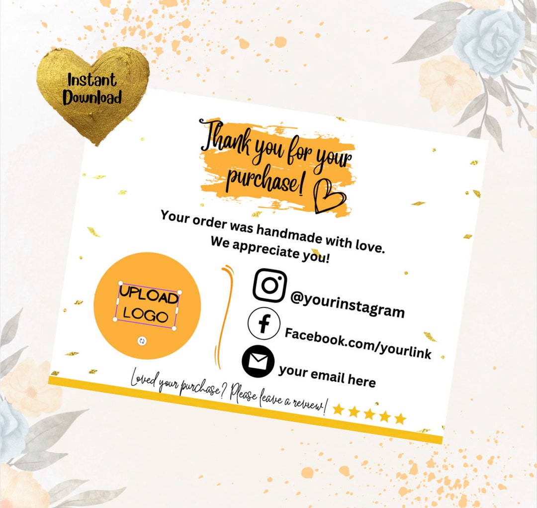 PRINTABLE Thank You Business Card Template/ Thank You for Your Purchase ...