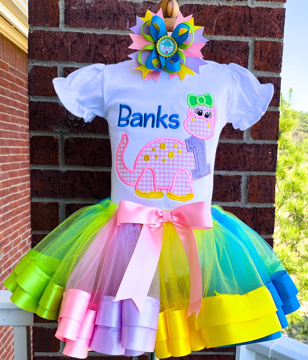 Personalized Embroidery Dino Birthday Ribbon Trimmed Tutu Set, Dinosaur ...