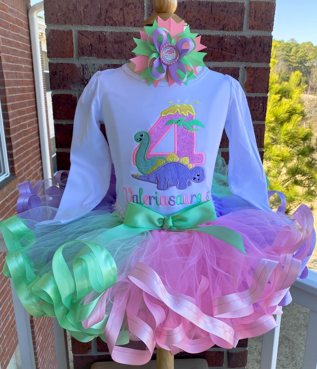 Personalized Embroidery Dino Birthday Ribbon Trimmed Tutu Set, Dinosaur ...