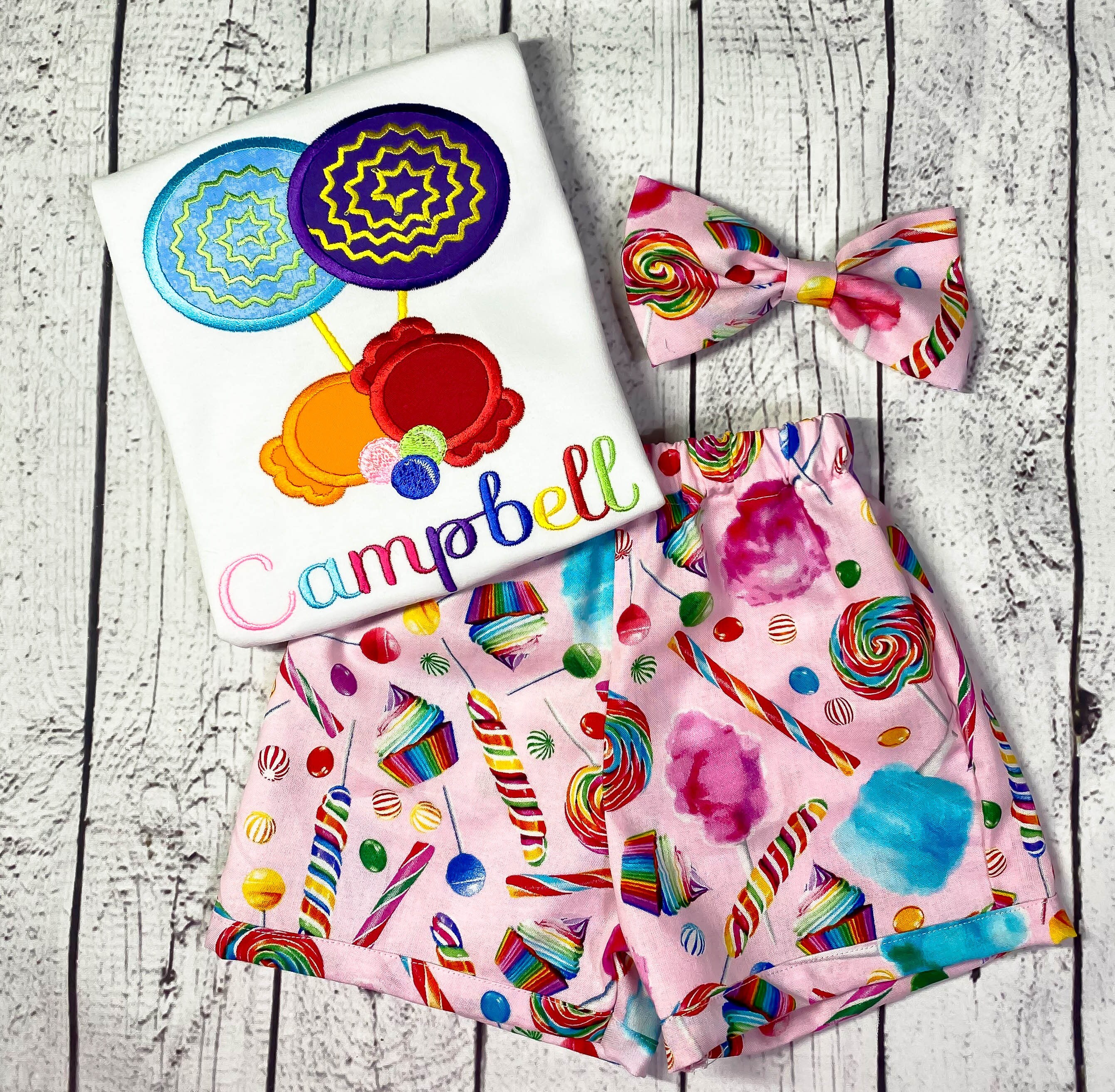 Personalized Embroidery Candy Land Birthday Handmade Short Set ...