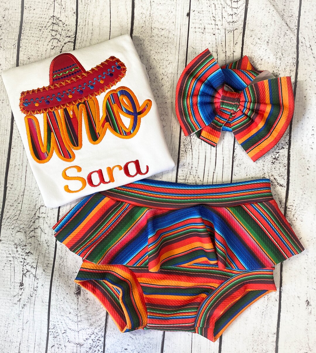 Personalized Embroidery Uno Birthday Outfit, Serape, Bummies, Belle ...