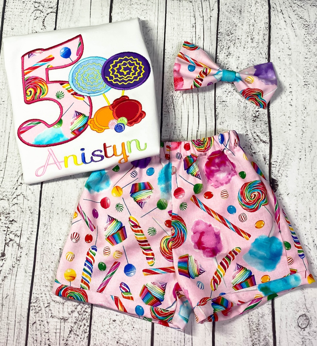Personalized Embroidery Candy Land Birthday Handmade Short Set ...