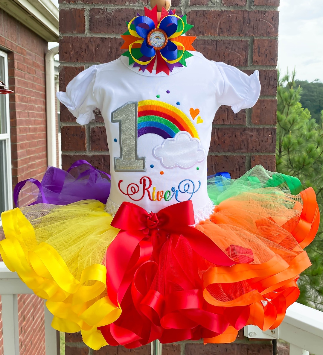 Personalized Embroidery Rainbow Ribbon Trimmed Tutu Set, Colors ...
