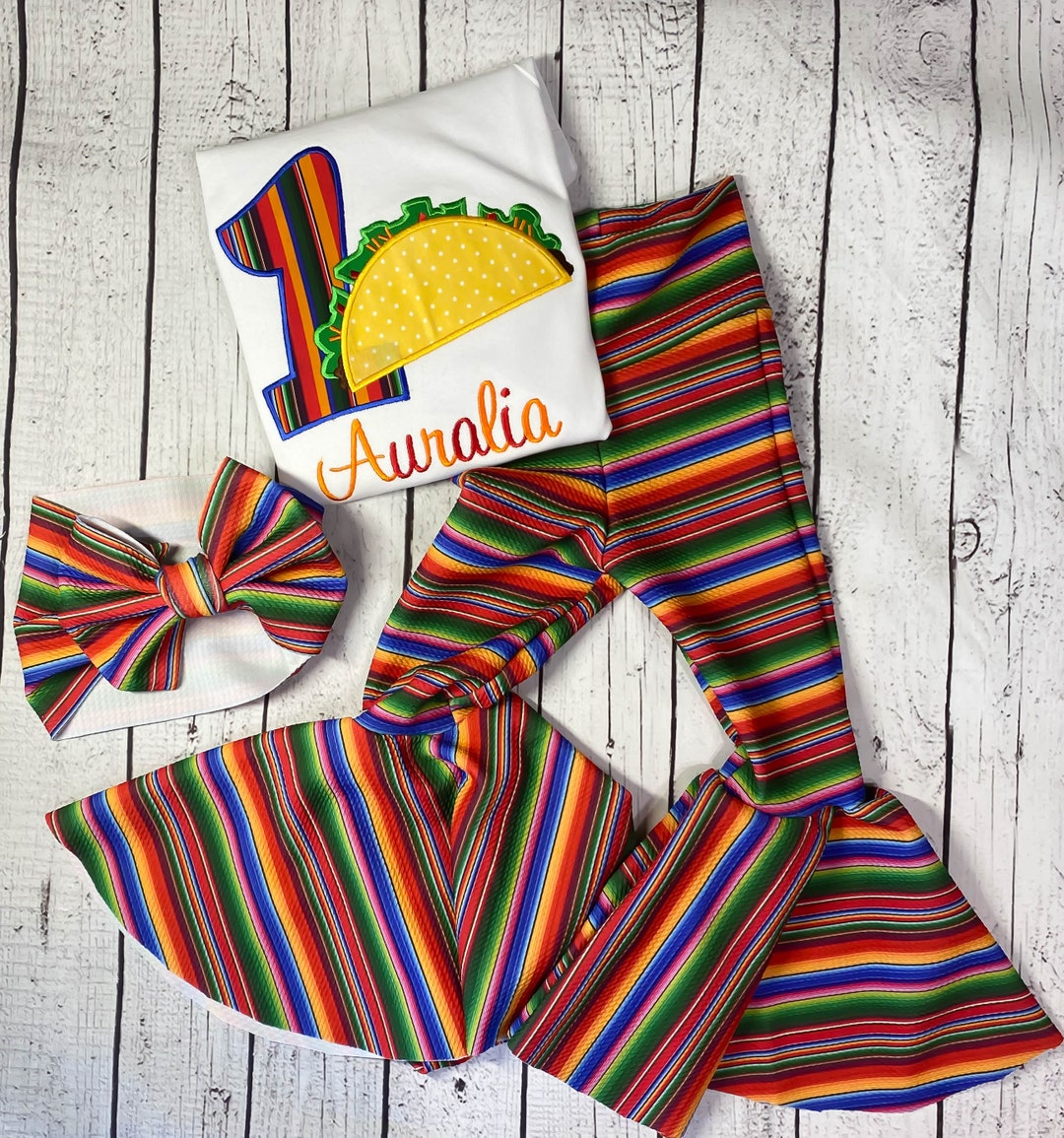 Personalized Embroidery Taco Birthday Outfit, Serape, Bummies, Belle ...