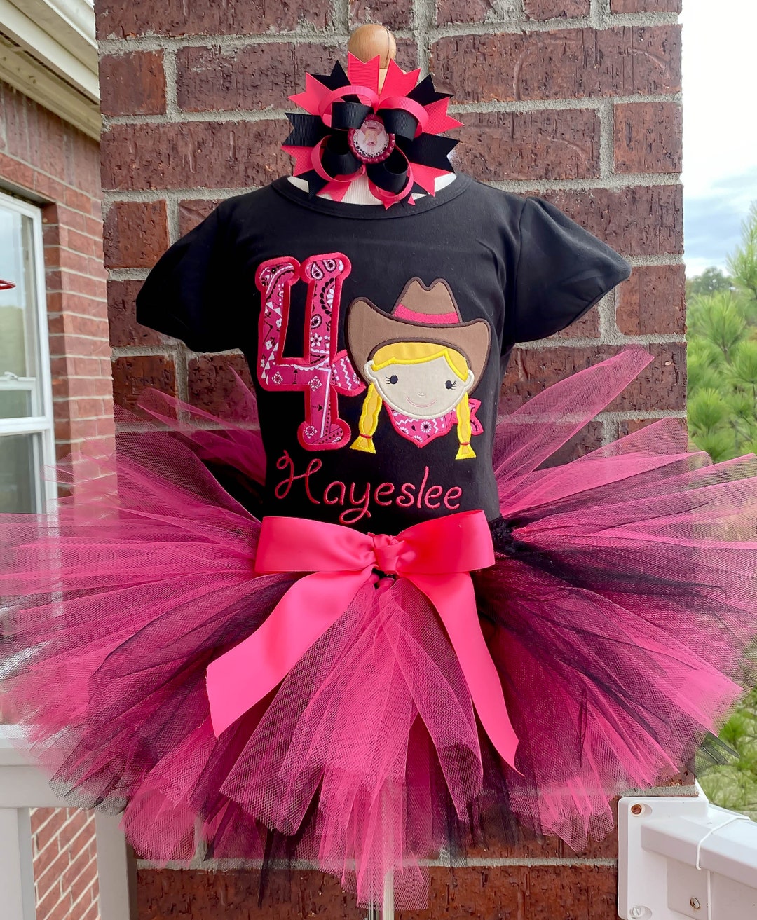Personalized Embroidery Pink and Black Cowgirl Tutu Set, Cowgirl ...