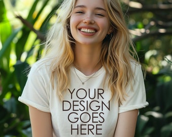 Female Model Back View Mockup Wearing Short Sleeve White T Shirt ...