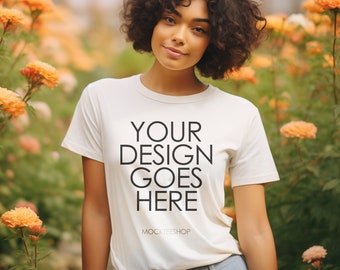 Female Model Back View Mockup Wearing Short Sleeve White T Shirt ...