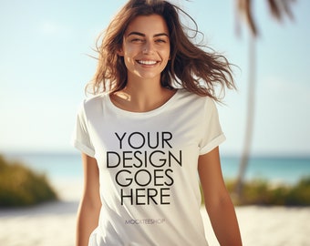 Female Model Back View Mockup Wearing Short Sleeve White T Shirt ...