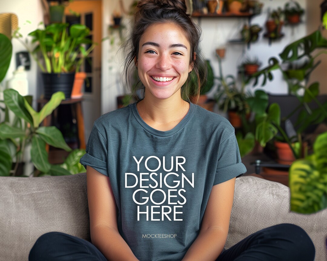Female Model Mockup Wearing Short Sleeve Slate T Shirt Lifestyle Tee ...