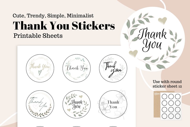 Thank You Stickers Set Bundle Printable Template Print at Home - Etsy